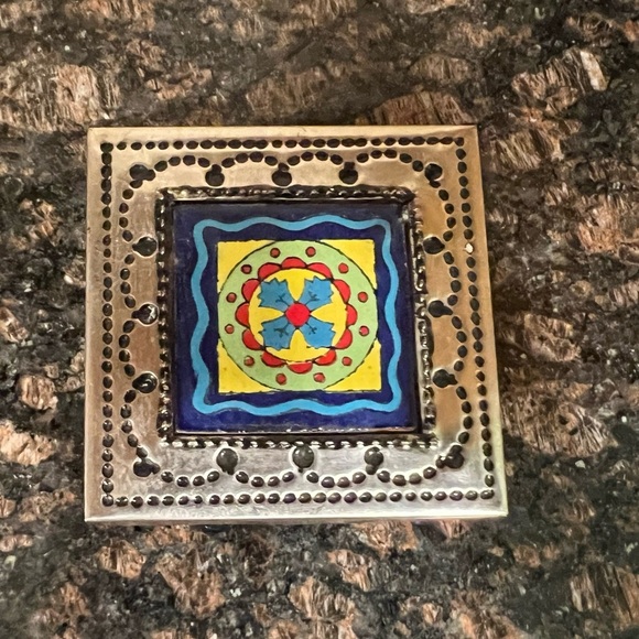 Accents | Mexican Punched Tin Jewelry Box W Talavera Tile | Poshmark